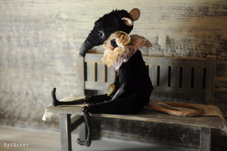Poseable Black Rat Art Doll: Creepy Miniature With Crocheted Hat - Etsy