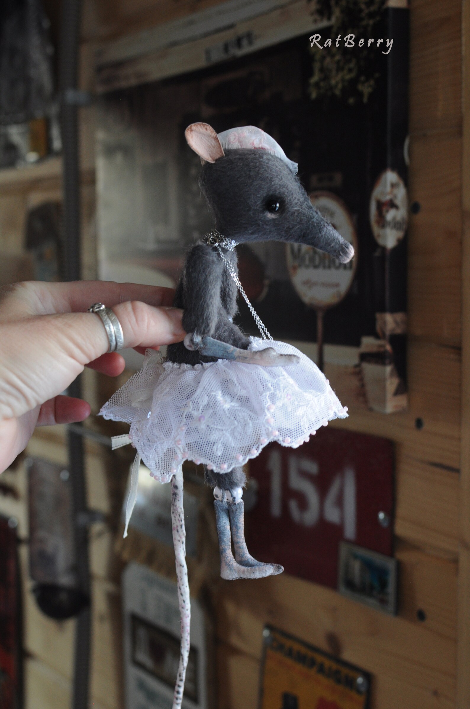 BABY Grey Rat Custom by Ratberry. Creepy Doll Mouse. Halloween Poseable ...
