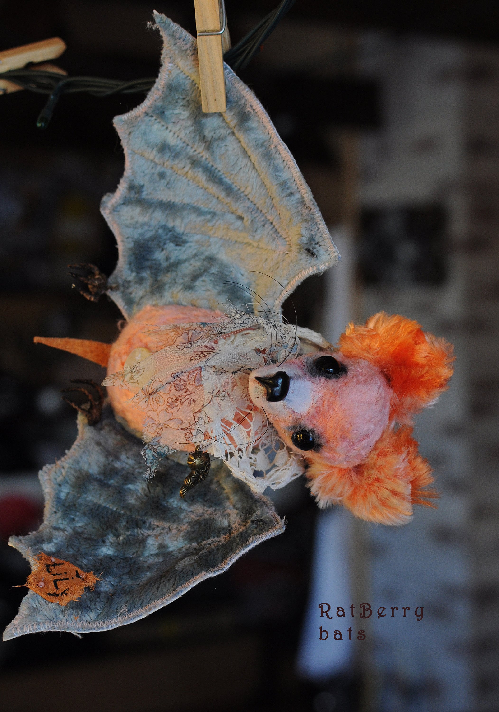 Halloween Bat, Stuffed Plush Bat Toy by Ratberry, Cute Orange-blue ...