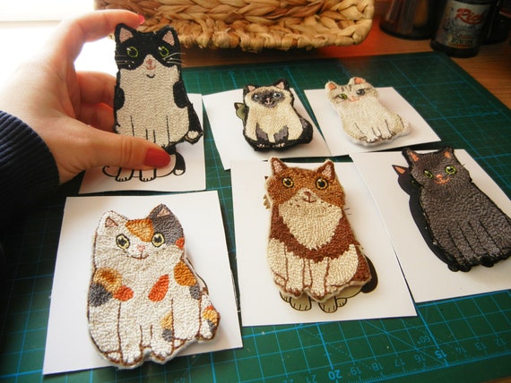 Needle Punch Embroidery Cat Brooch Animal Jewelry Cat Gift | Etsy