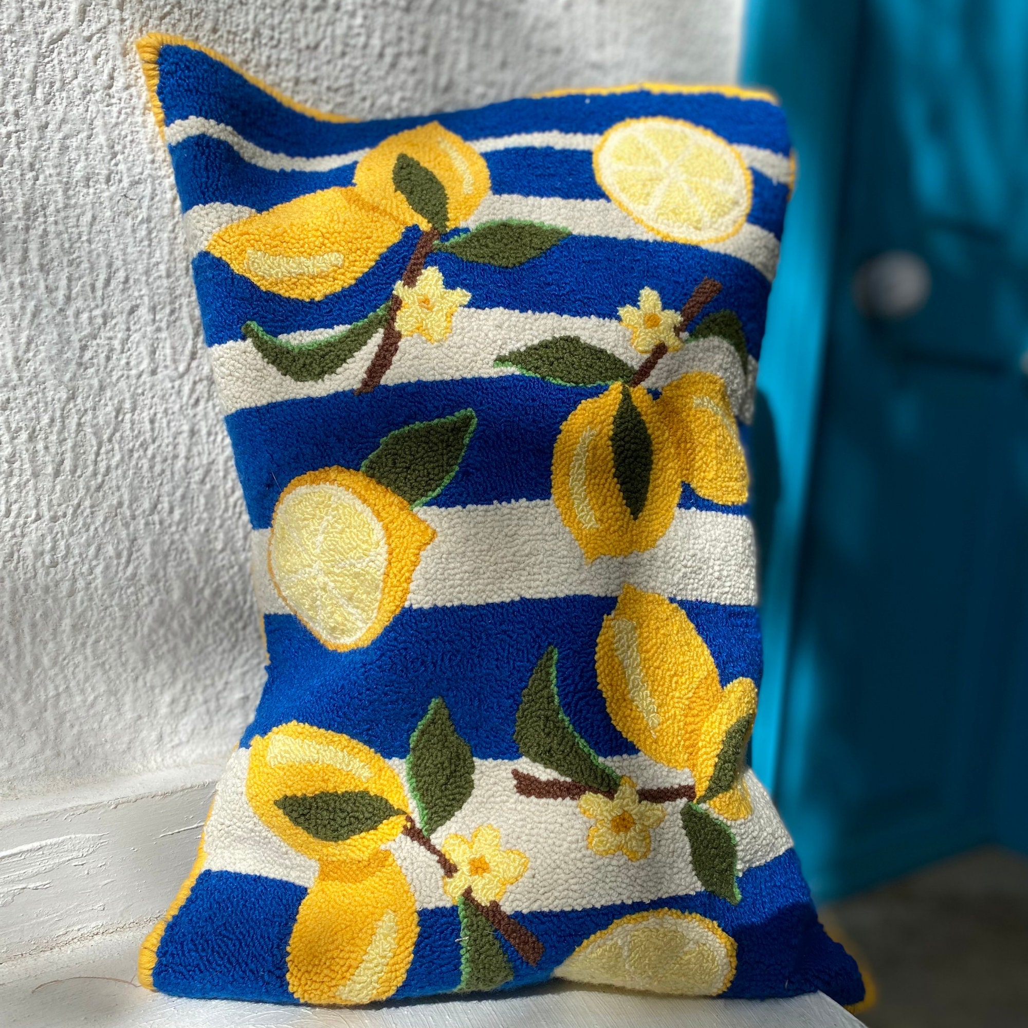 Hand Tufted Lemon Pattern Pillow Cover, Punch Needle ,decorative Embroidered Cushion Cover, Fun ...