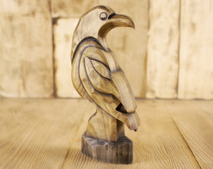Wooden Crow Sculpture, Carved Crow, Crow Lover Gift, Artistic Bird ...