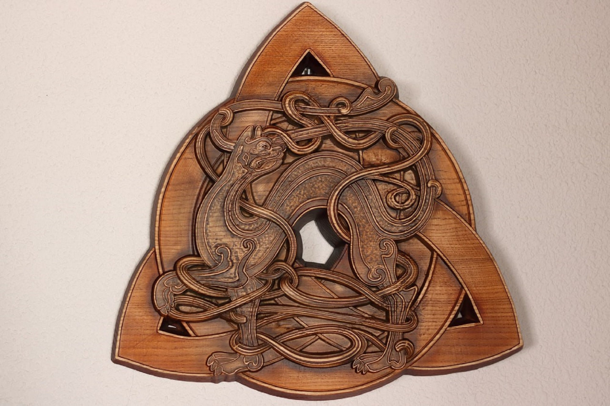 Celtic Wall Art, Triquetra Celtic Cat Viking Decor Carved Wood Panel ...