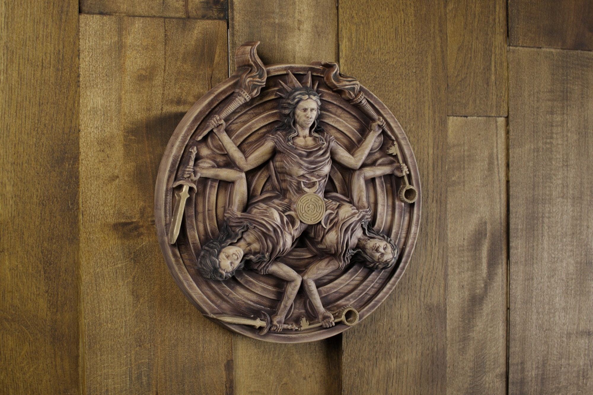 Hekate, Hecate Wooden Wall Art Hecate Statue Triple Goddess Wooden ...
