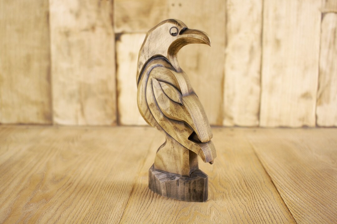 Wooden Crow Sculpture, Carved Crow, Crow Lover Gift, Artistic Bird ...