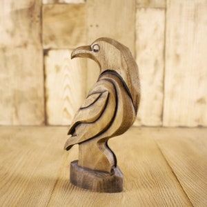 Wooden Crow Sculpture, Carved Crow, Crow Lover Gift, Artistic Bird ...