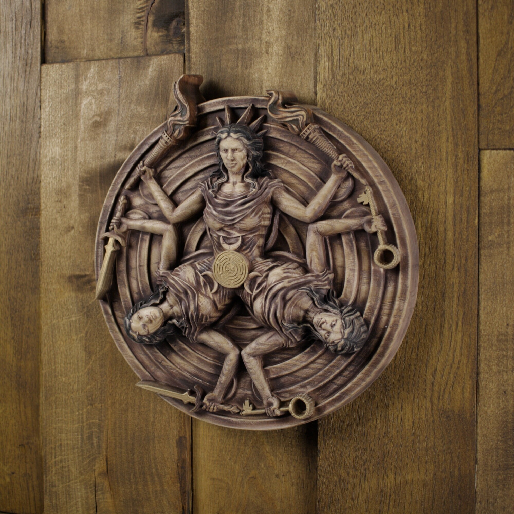 Hekate, Hecate Wooden Wall Art Hecate Statue Triple Goddess Wooden ...