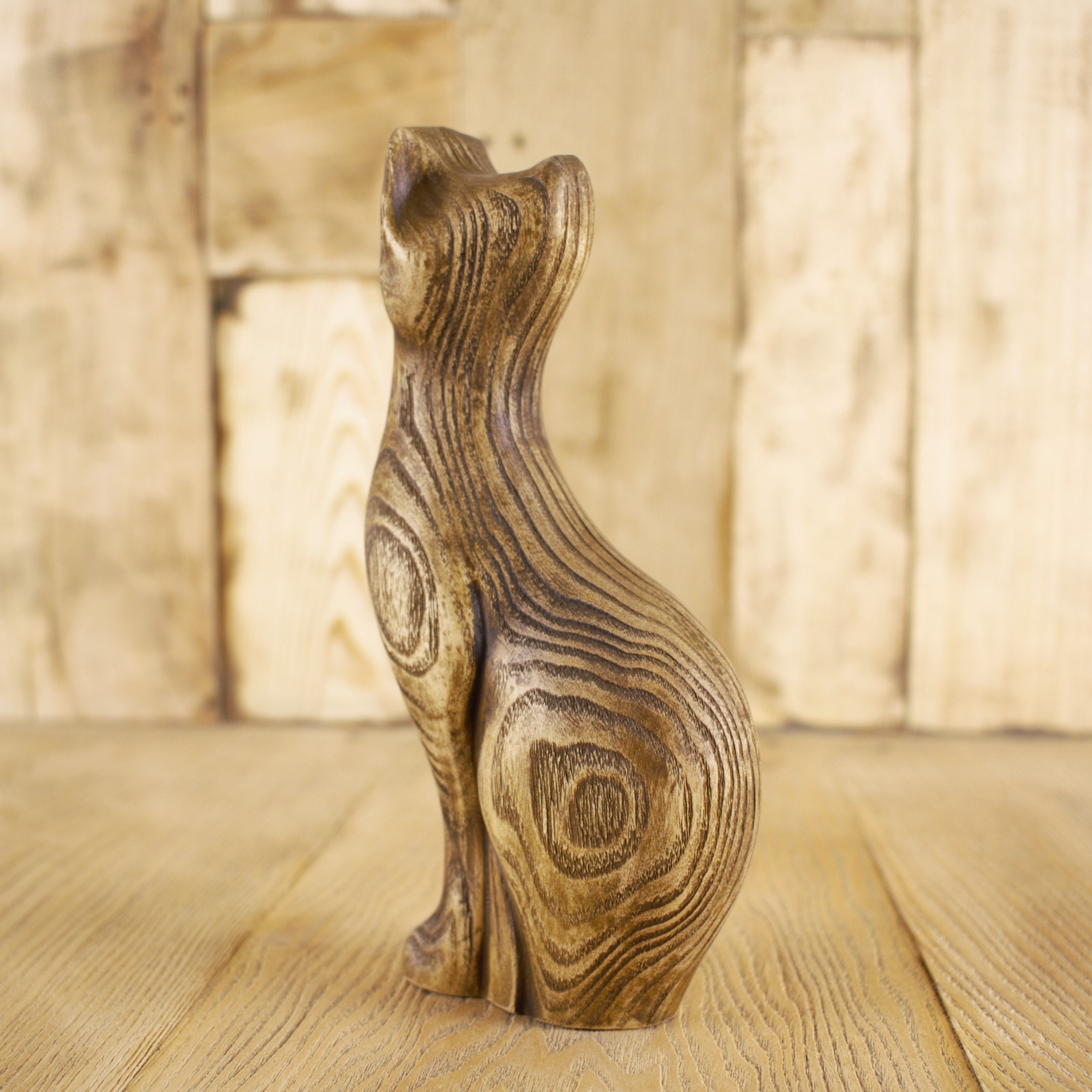 Wooden Cat Figurine, Cat Statue Handcrafted Wooden Cat, Cat Sculpture ...