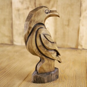 Wooden Crow Sculpture, Carved Crow, Crow Lover Gift, Artistic Bird ...