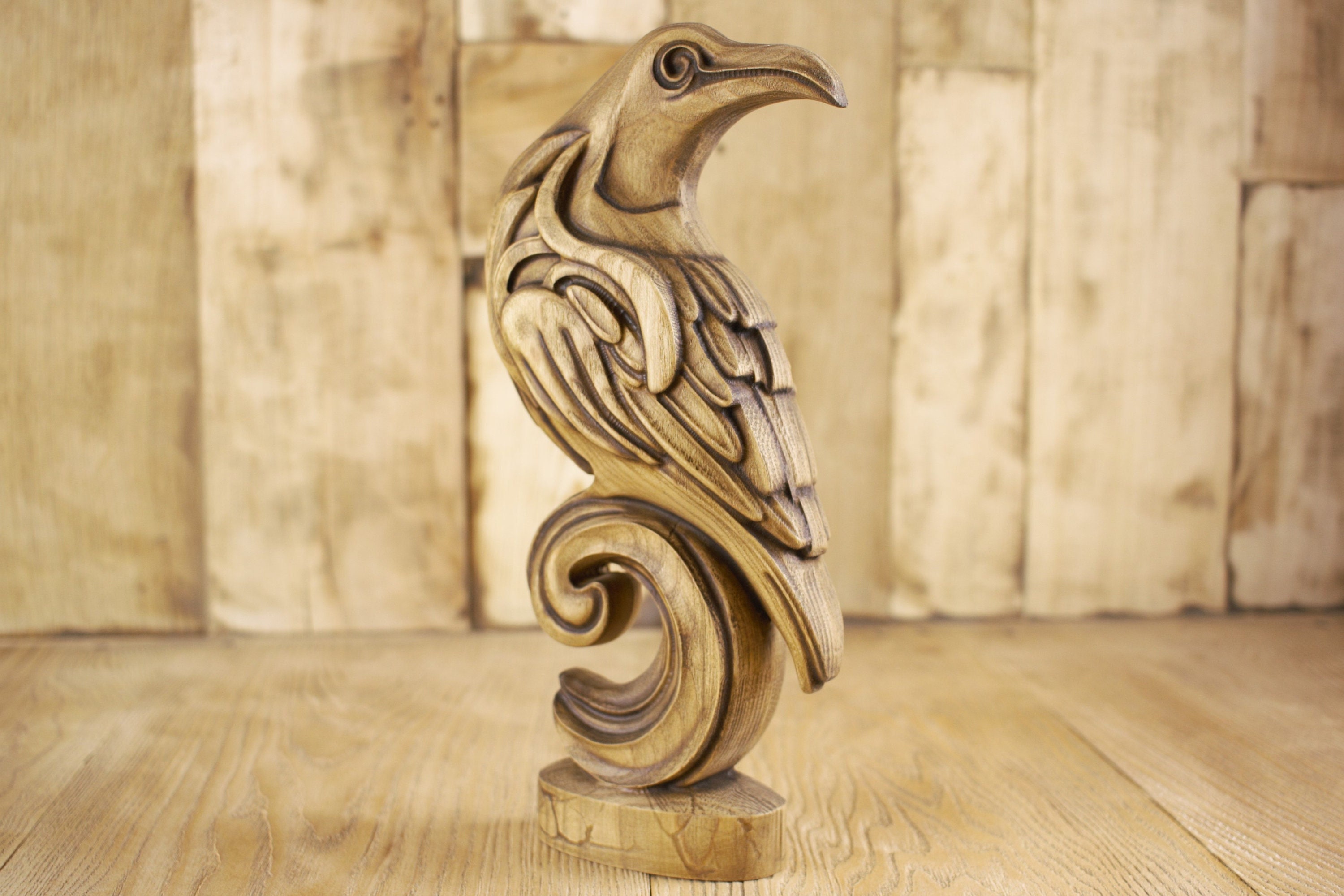 Raven Art, Raven Statue Wooden Bird Raven Sculpture Raven Figurine ...