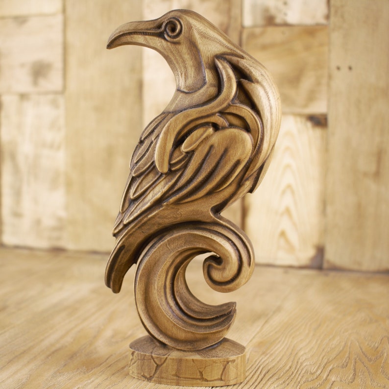 Raven Art, Raven Statue Wooden Bird Raven Sculpture Raven Figurine ...