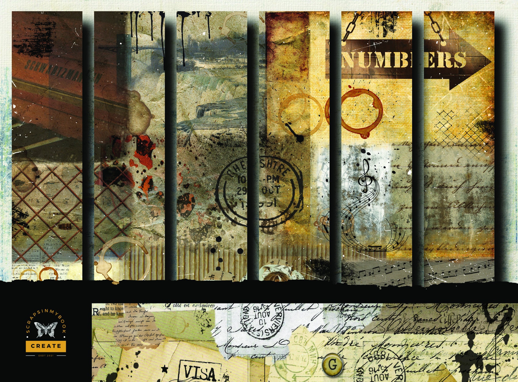 Digital Paper Snippet Strips Vintage Paper 08: Set of Six - Etsy