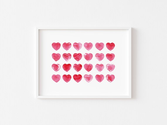 Heart Print Abstract Art Print Printable Wall Art Red | Etsy