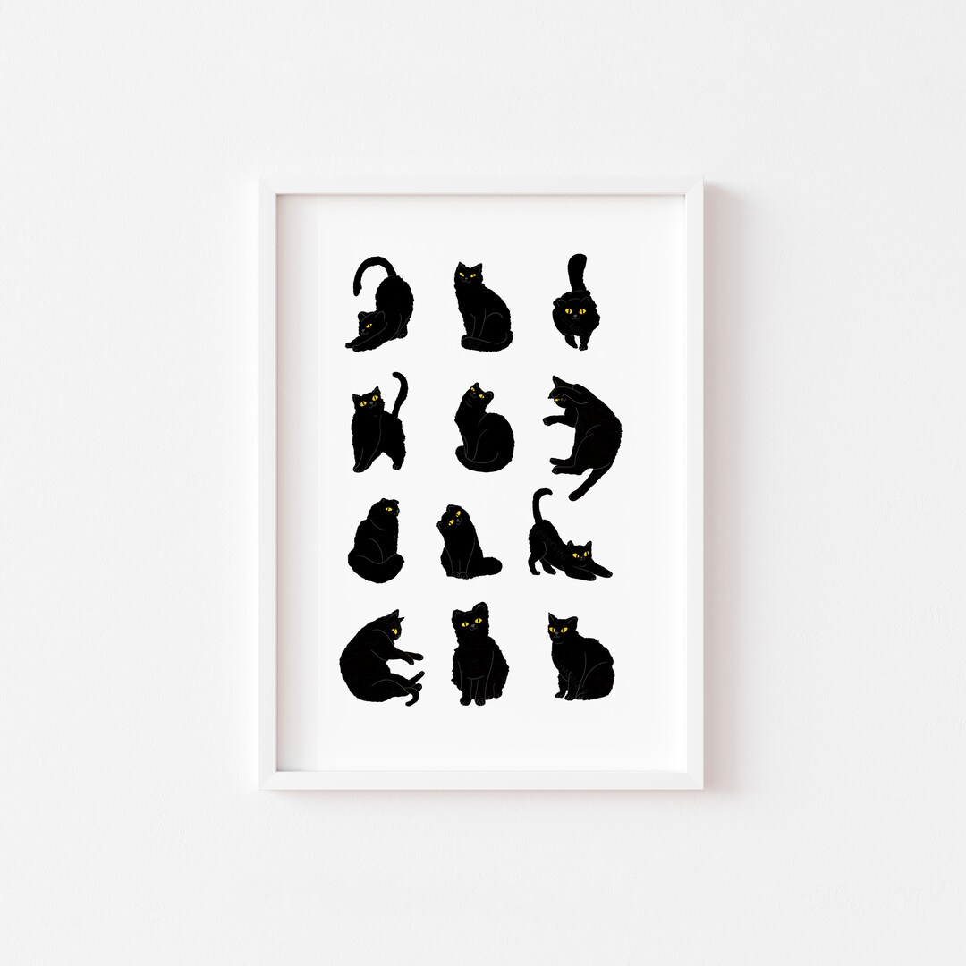 Printable Black Cat Wall Art, Minimal Cat Wall Art,cat Digital ...