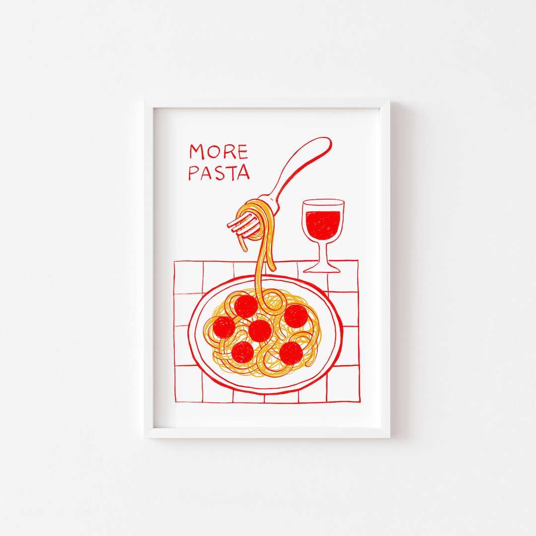 More Pasta Print, Italian Food Print, Retro Pasta Poster, Spaghetti Art ...