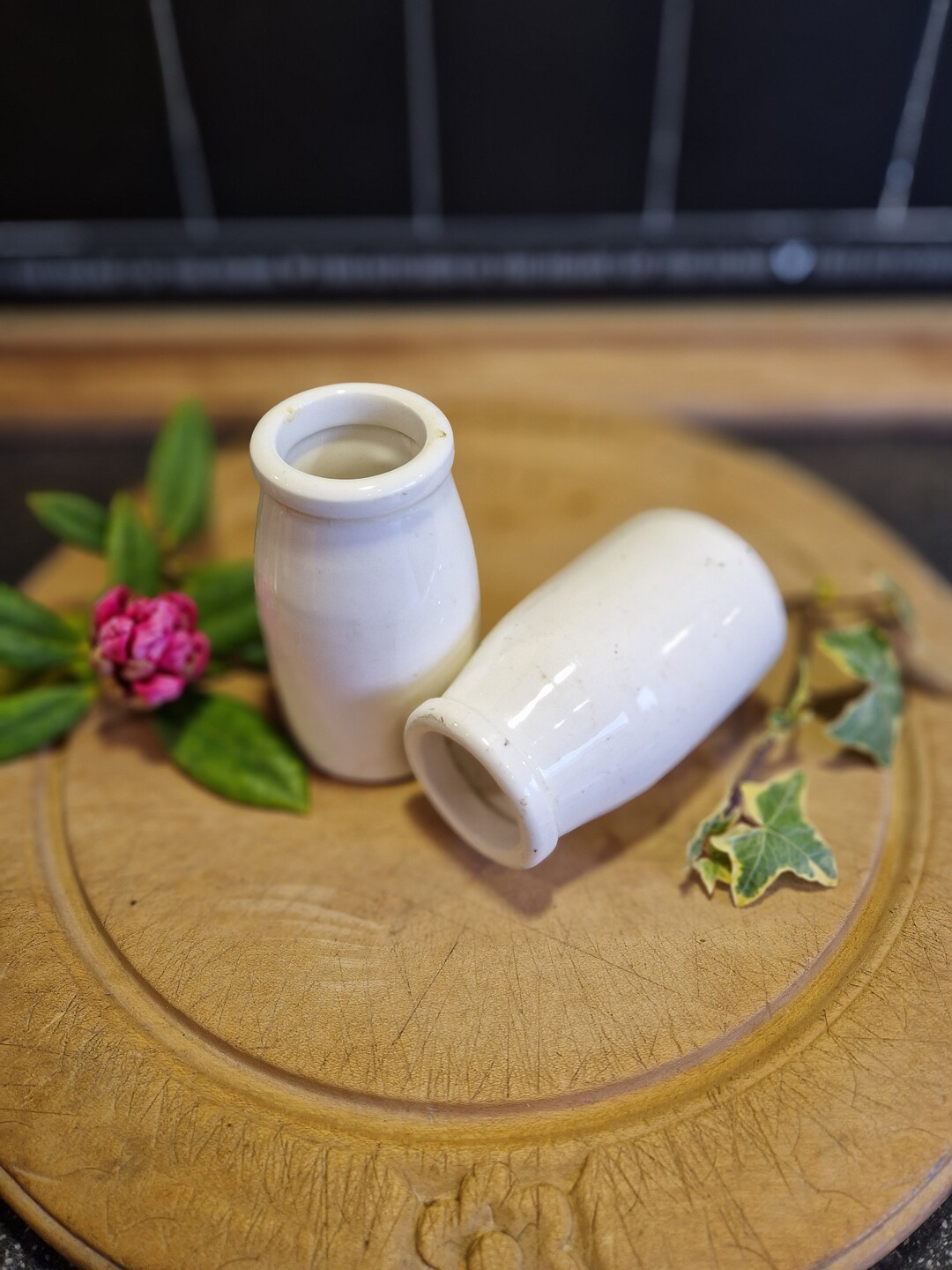 Vintage 1890 Stoneware Churn Pot White Vintage Vase Display Prop Flower ...