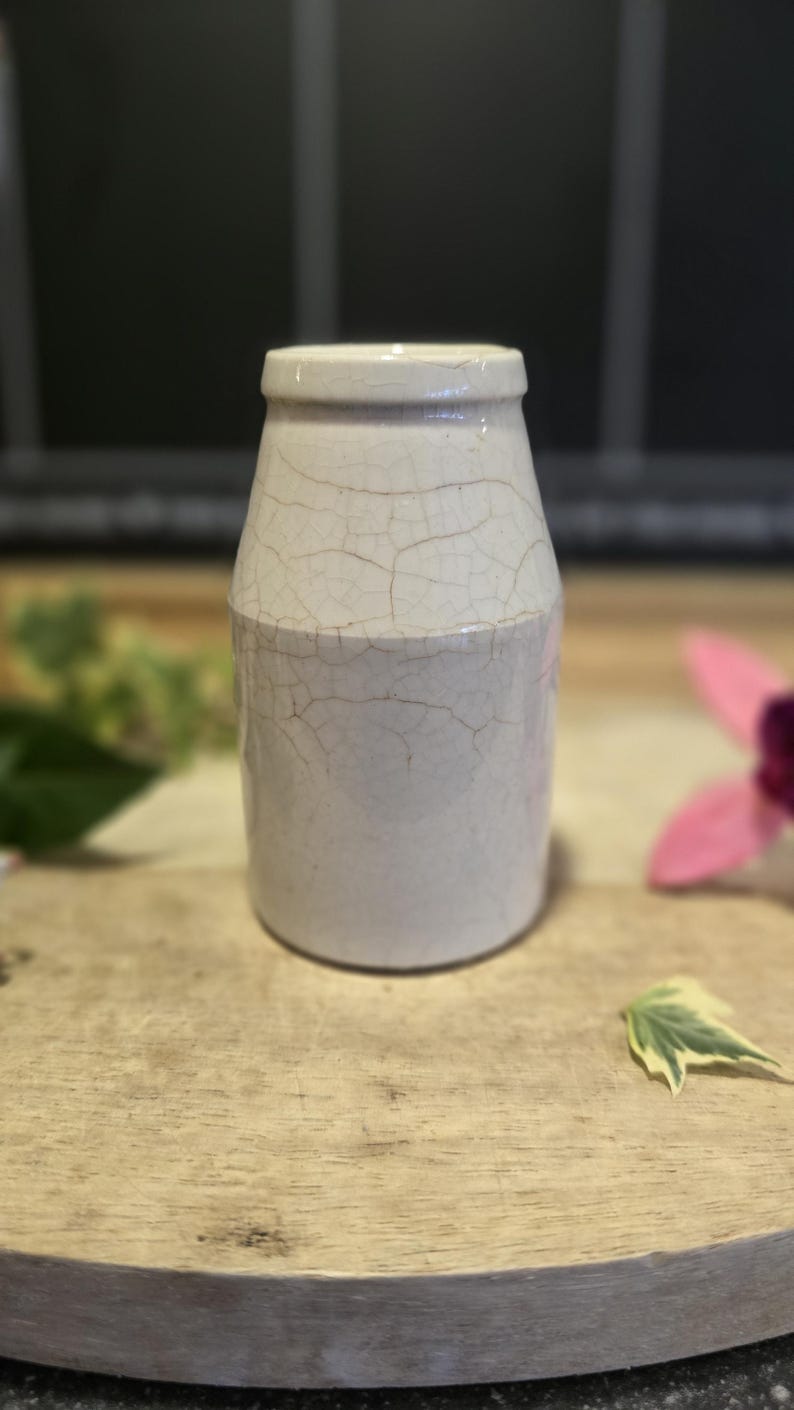 Vintage 1890 Stoneware Churn Pot White Vintage Vase Display Prop Flower ...