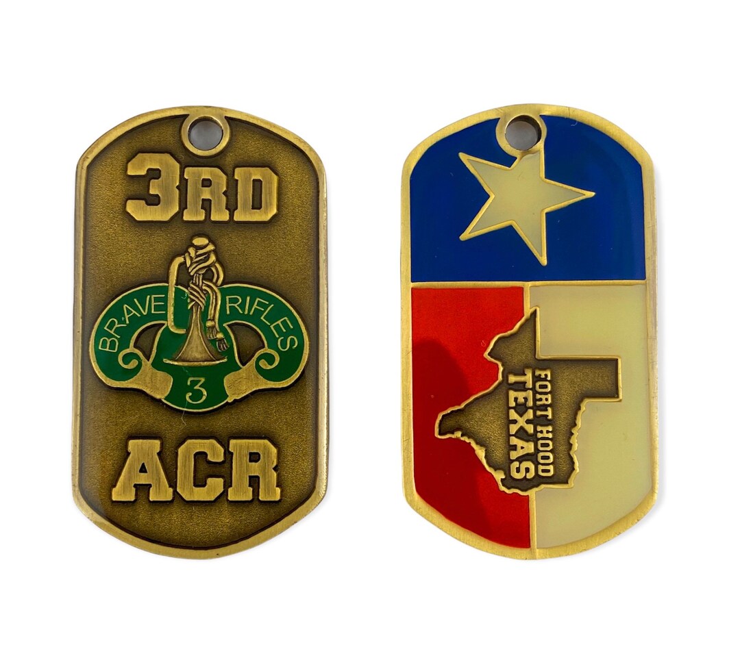 US Army 3rd Cavalry ACR Brave Rifles Challenge Coin, Dog Tag Necklace ...