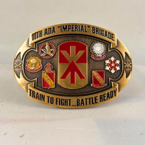 US Army 11th ADA Air Defense Artillery Brigade Insignia DUI Brass Belt ...