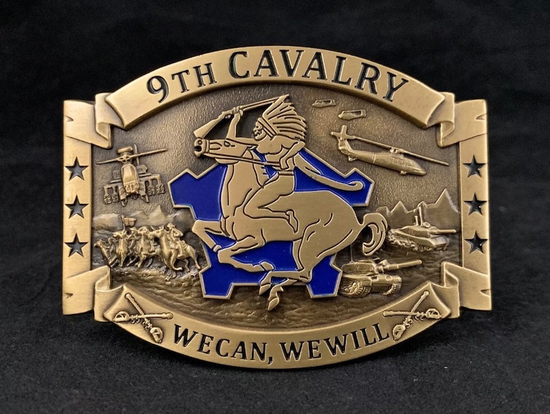 U.S. Army 9th Cavalry Brass Belt Buckle, We Can We Will 9th Cav Unit ...