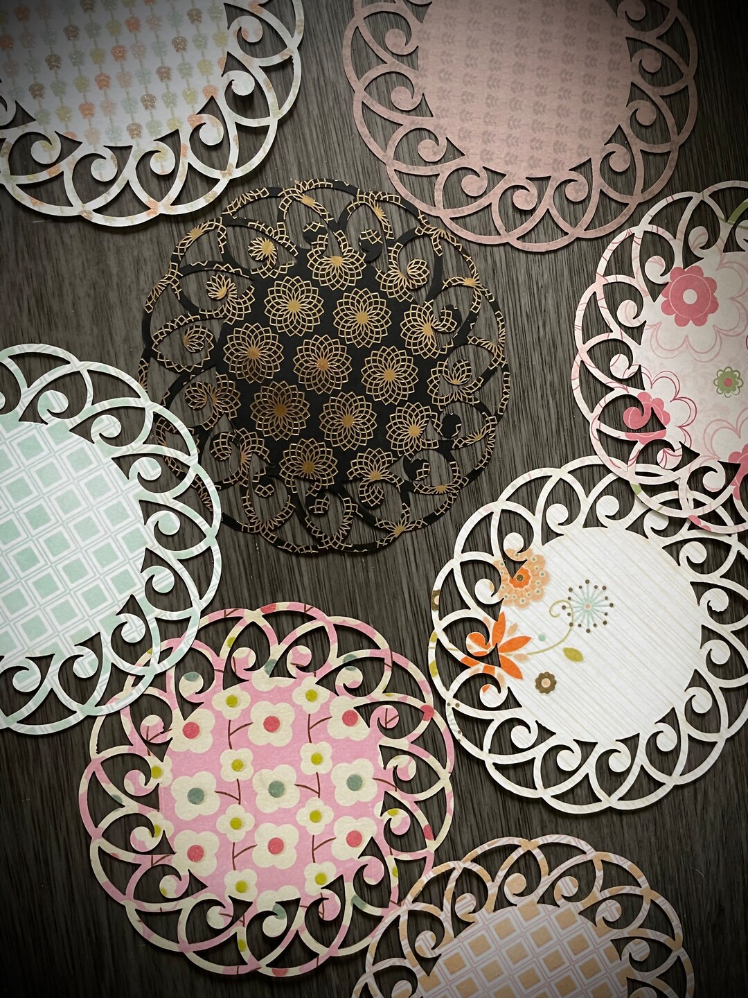 40 Ornate Doily Die Cuts Mixed Pack of Paper Doily on Patterned Paper ...