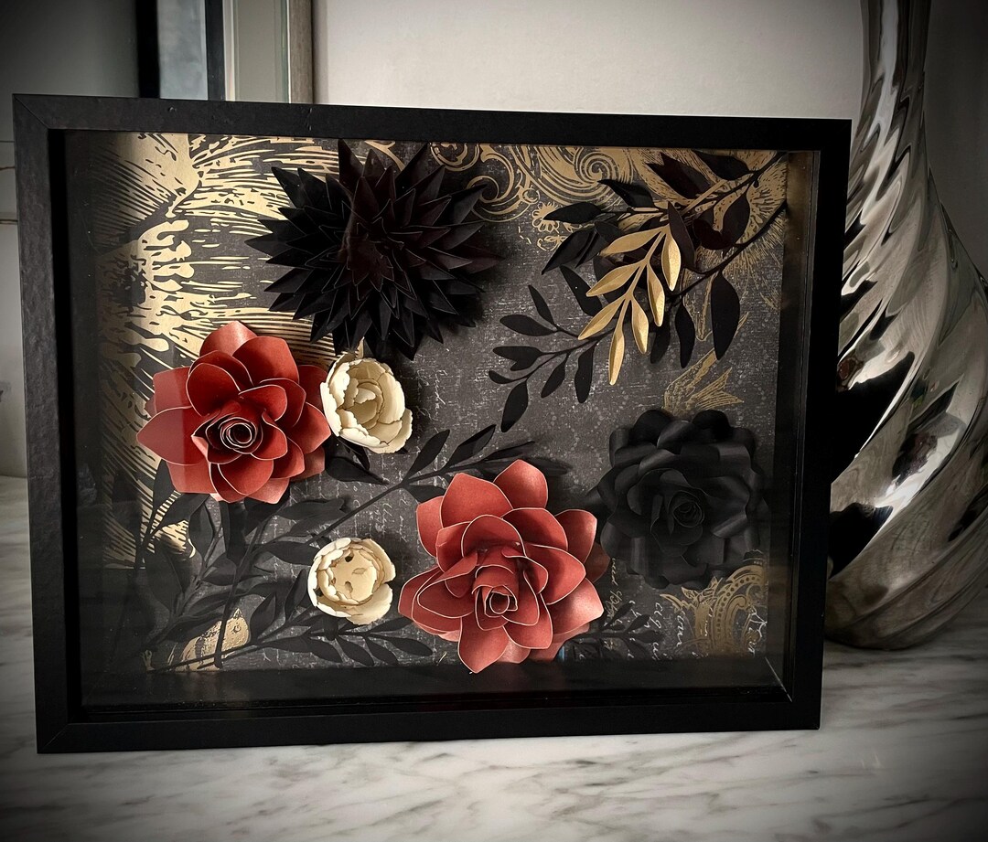 Paper Flower Shadow Box Art Hand Made One of a Kind Memento Shadow Box ...