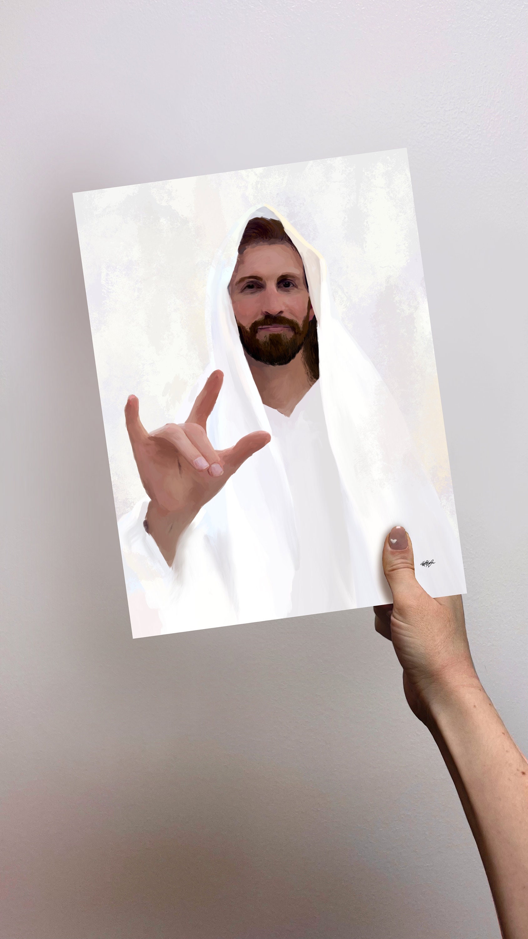 Love of Christ Painting, Jesus Loves You, Jesus Doing I Love You Sign ...