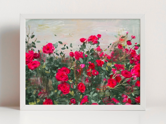 Red Roses Oil Painting Floral Landscape Painting Red Flower - Etsy