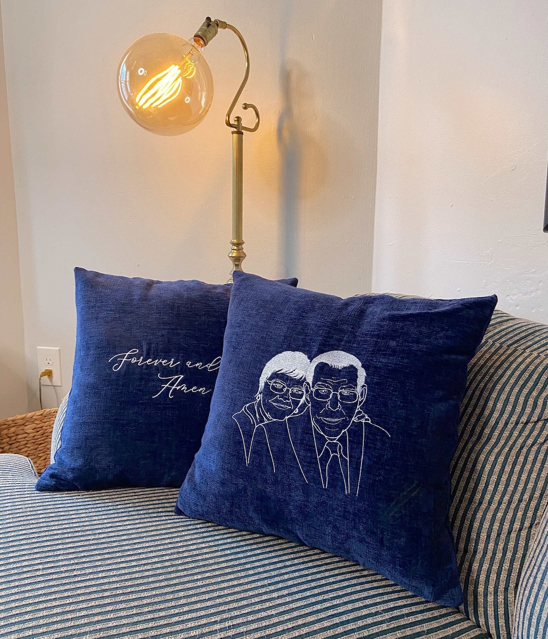 CUSTOM Embroidered Pillow SET! Personalized Minimalist Portrait or Pet ...