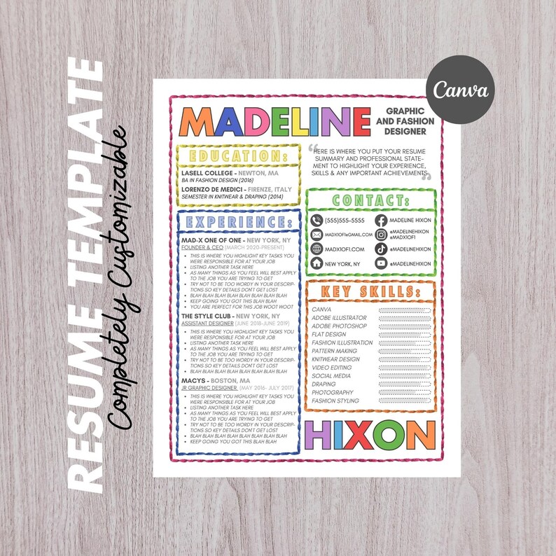 Colorful Resume Template Creative Resume Template Teacher - Etsy