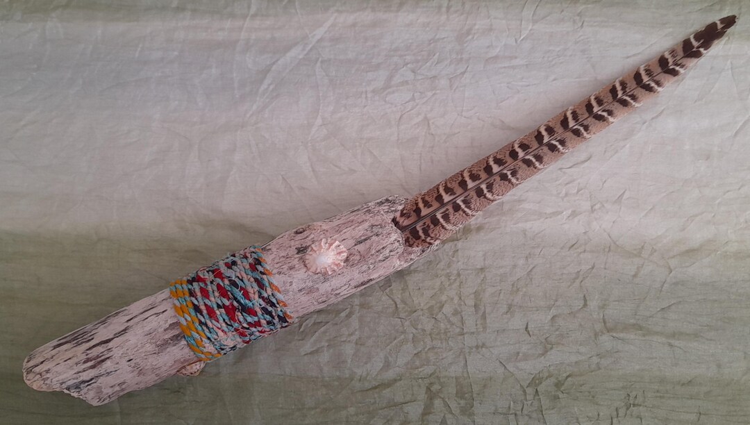 Pheasant Feather Wand: Sari-wool Binding, Brighton Driftwood - Etsy UK