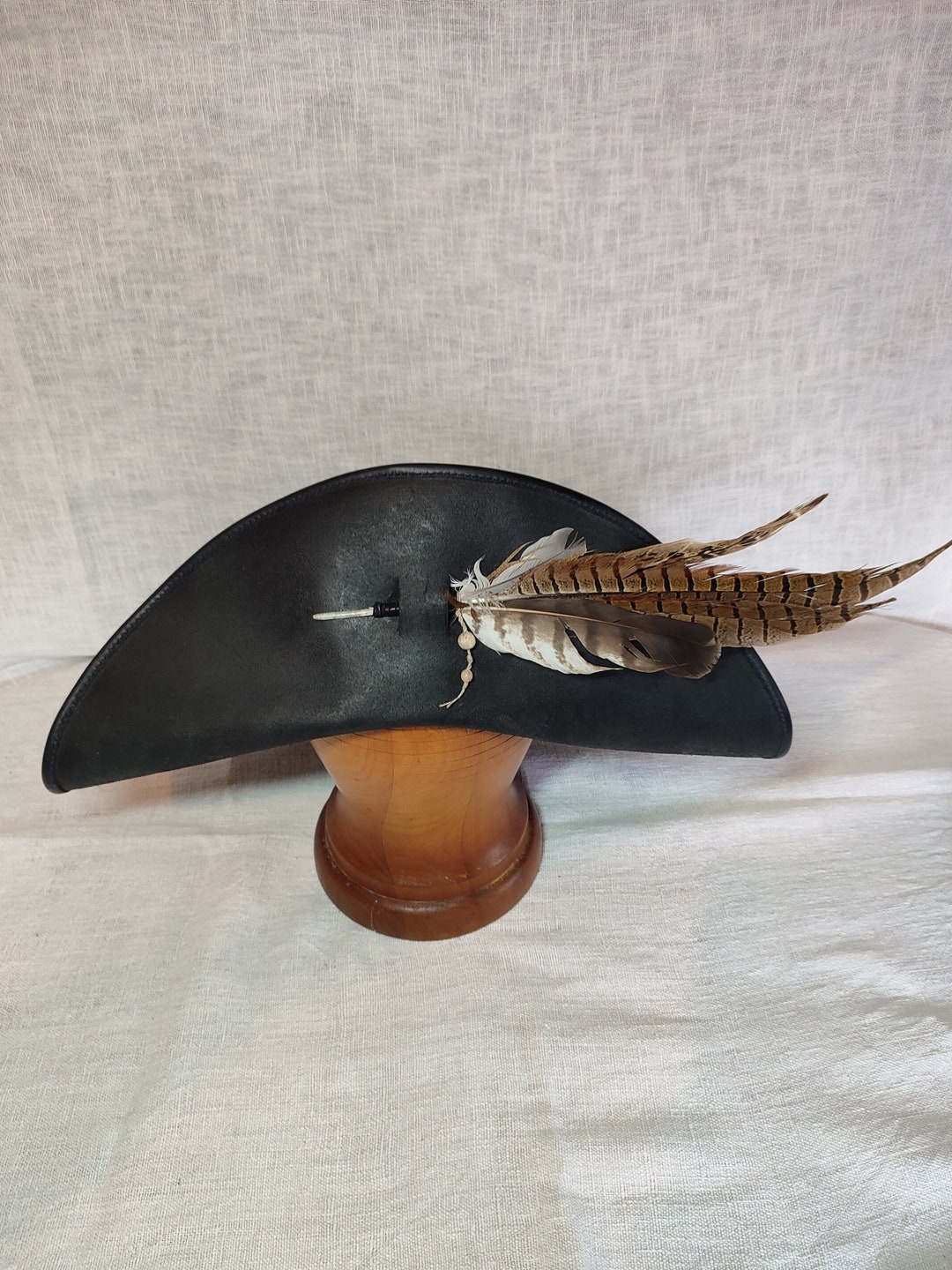 Pirate Black Hat With Wide Brim Made of Genuine Leather. Hat Like ...