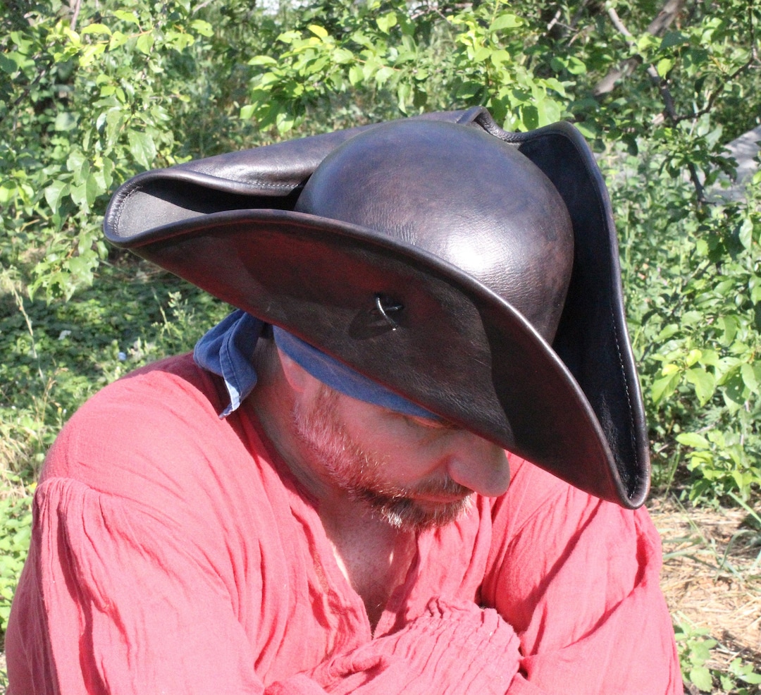 Tricorne Hat, Pirate Leather Hat. Black Pirate Hat, Handmade Hat. - Etsy