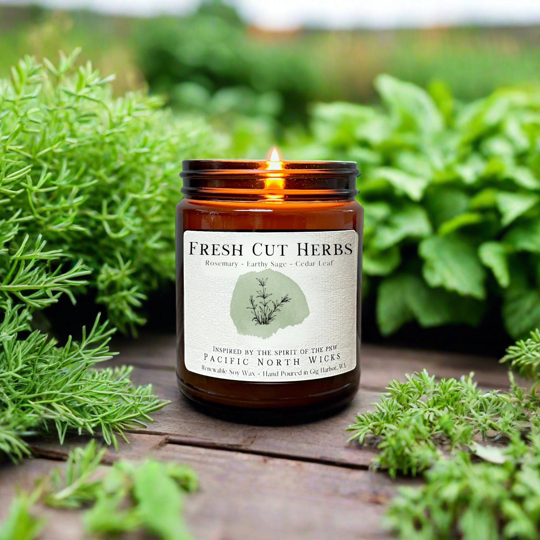 Fresh Cut Herbs Candle, Garden Herbs, Rosemary, Sage, Cedar Leaf, 8oz ...