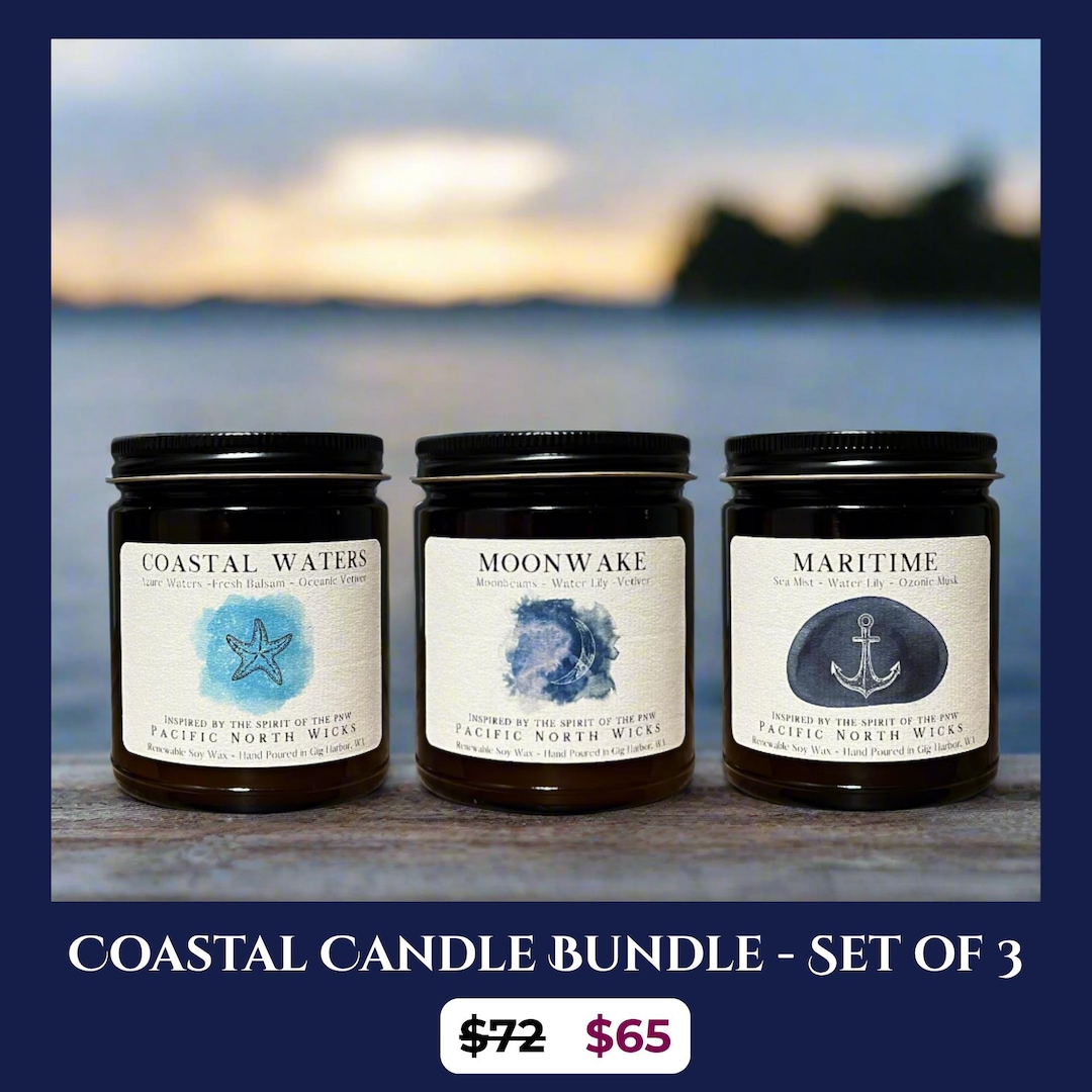 Coastal Candle Bundle, Set of 3, Ocean Candles, Marine Scents, Coastal ...