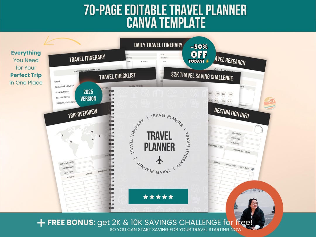 70-page Editable Travel Planner Canva Template, Vacation Budget and ...