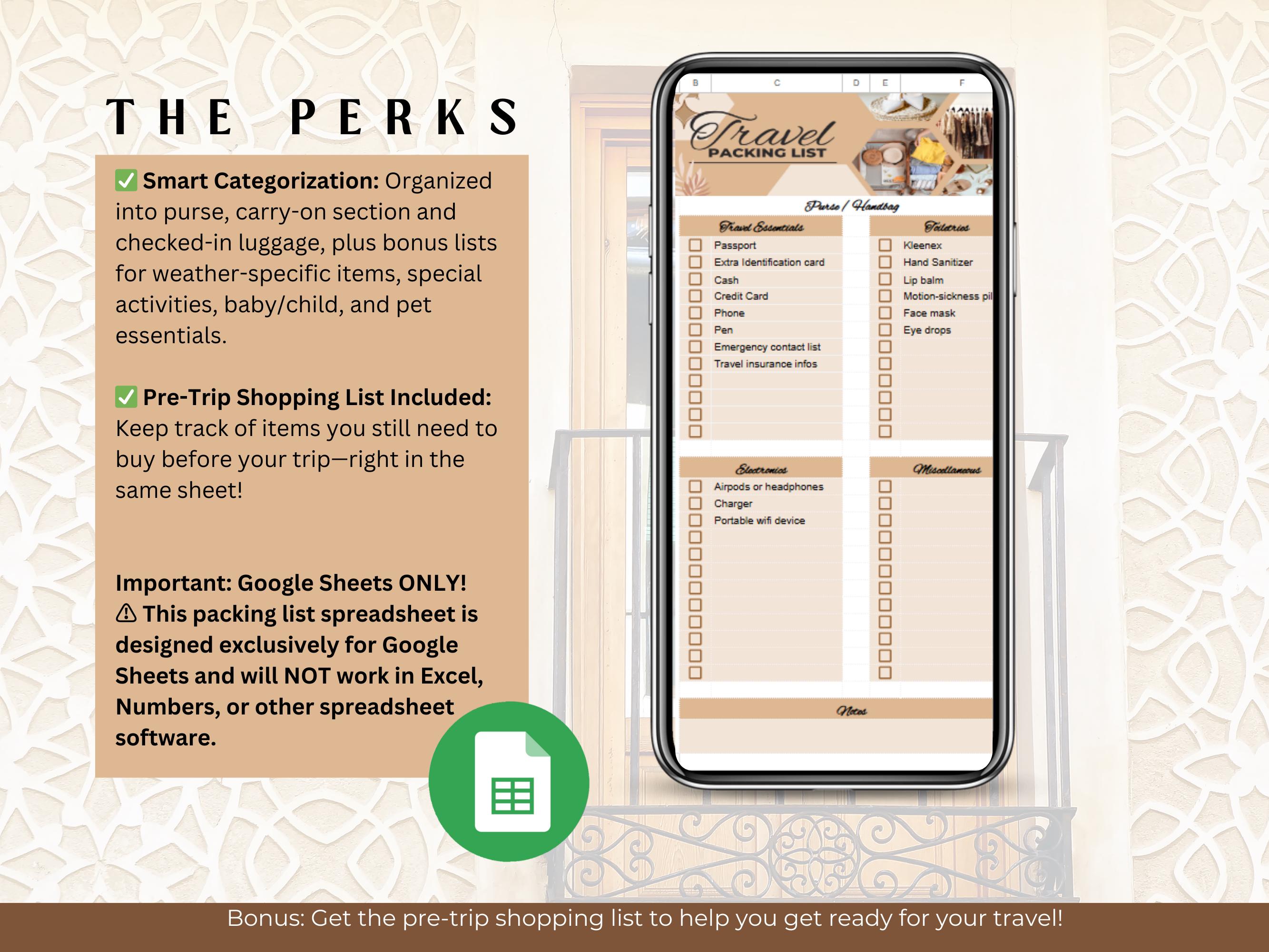 Packing Checklist, Spreadsheet Packing List , Packing List Google Sheets, Minimalist Packing ...