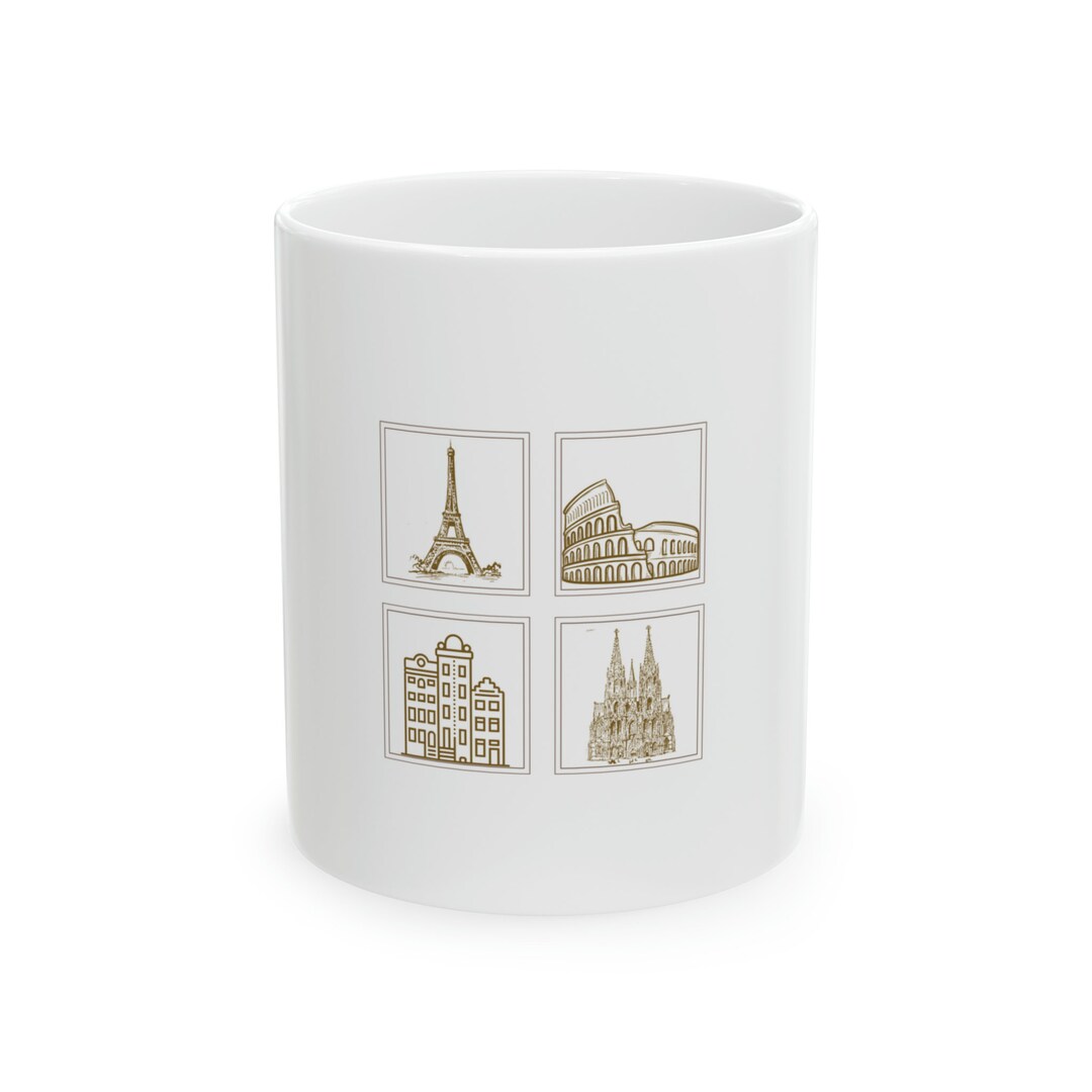 Minimalist Landmark Doodle Mug Eiffel Tower Mug, Colosseo Mug, Cologne ...