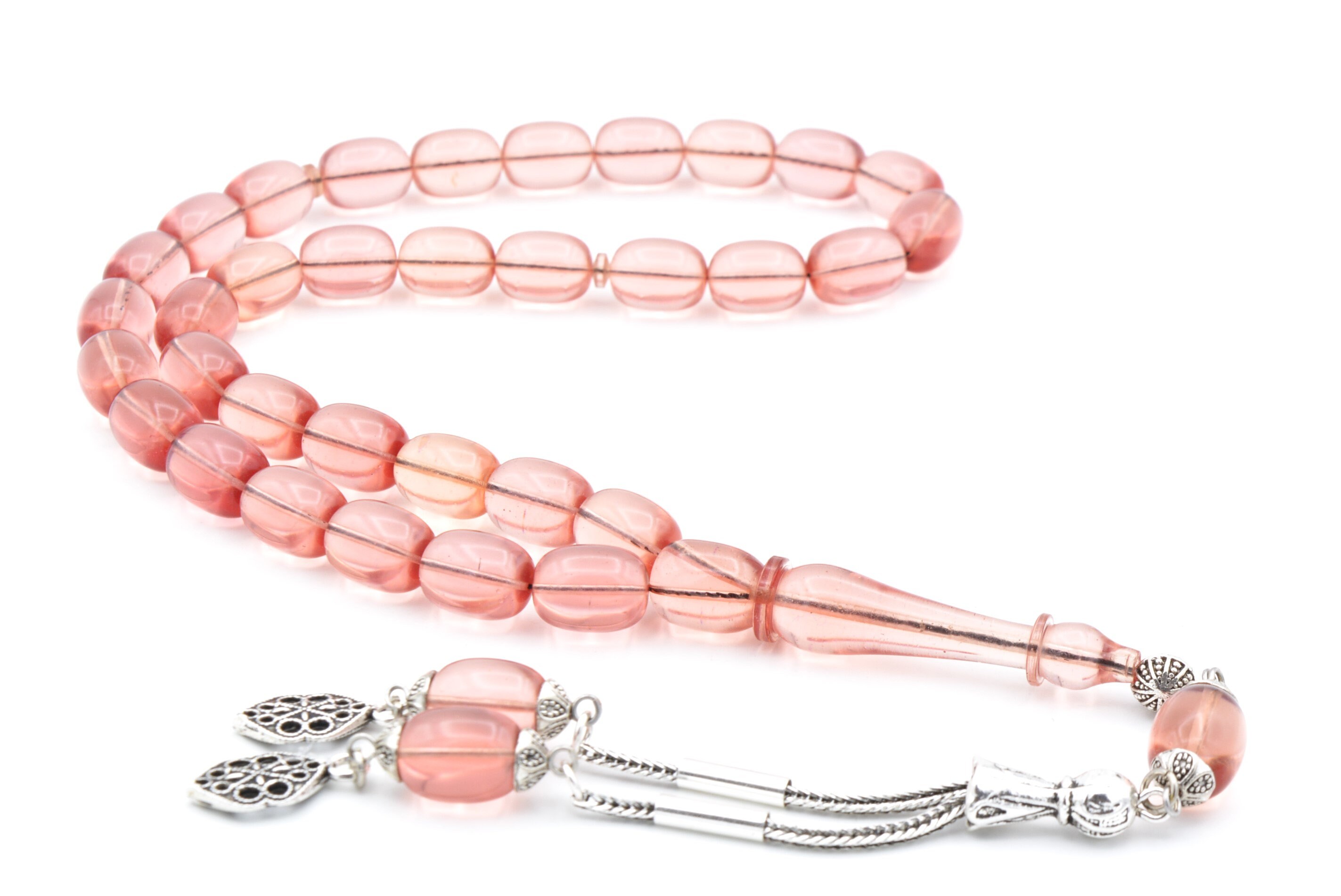 Capsule Cut Transparent Fire Amber Tasbih 33 Beads, Islamic, Misbaha ...
