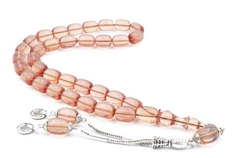 Capsule Cut Transparent Fire Amber Tasbih 33 Beads, Islamic, Misbaha ...
