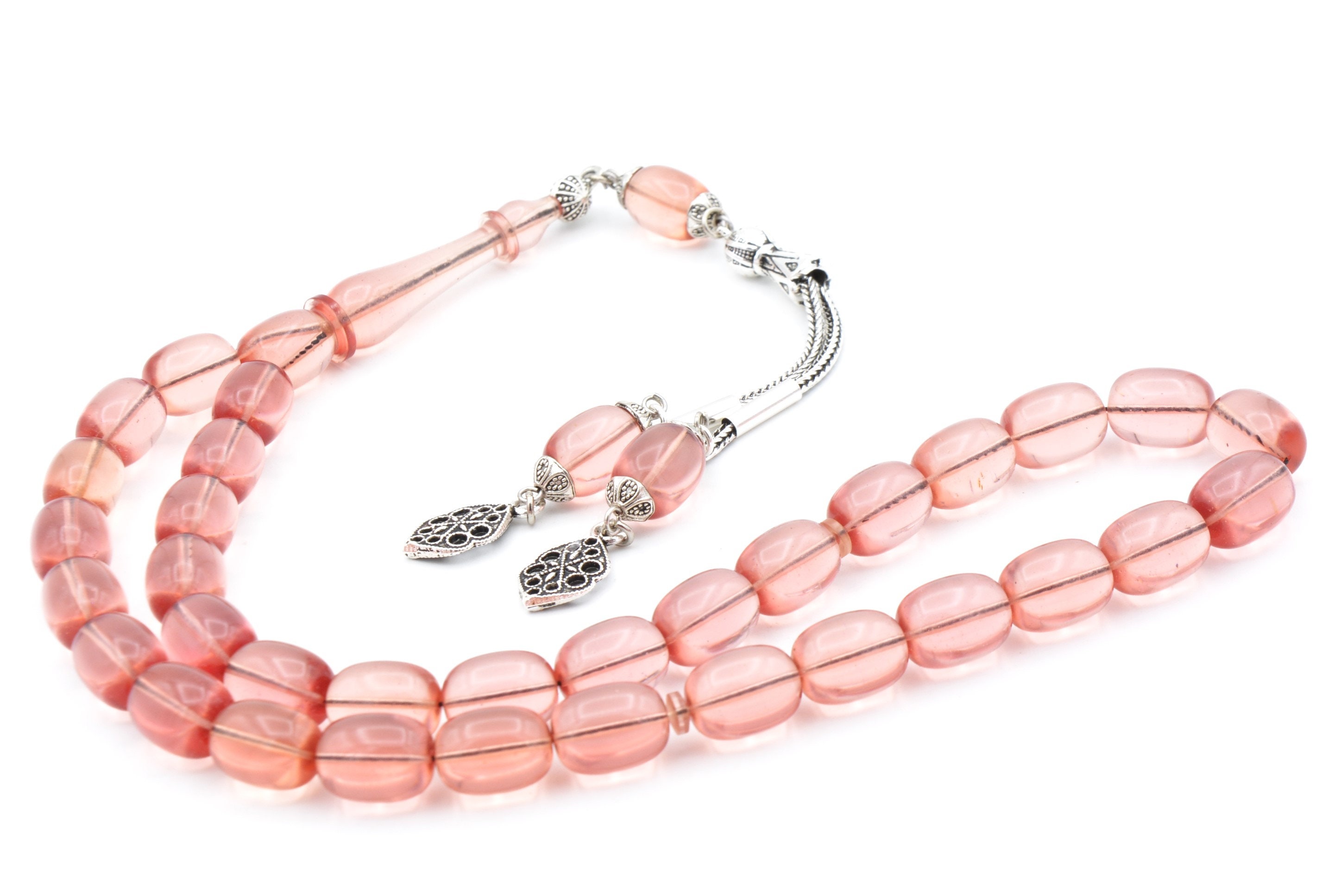 Capsule Cut Transparent Fire Amber Tasbih 33 Beads, Islamic, Misbaha ...