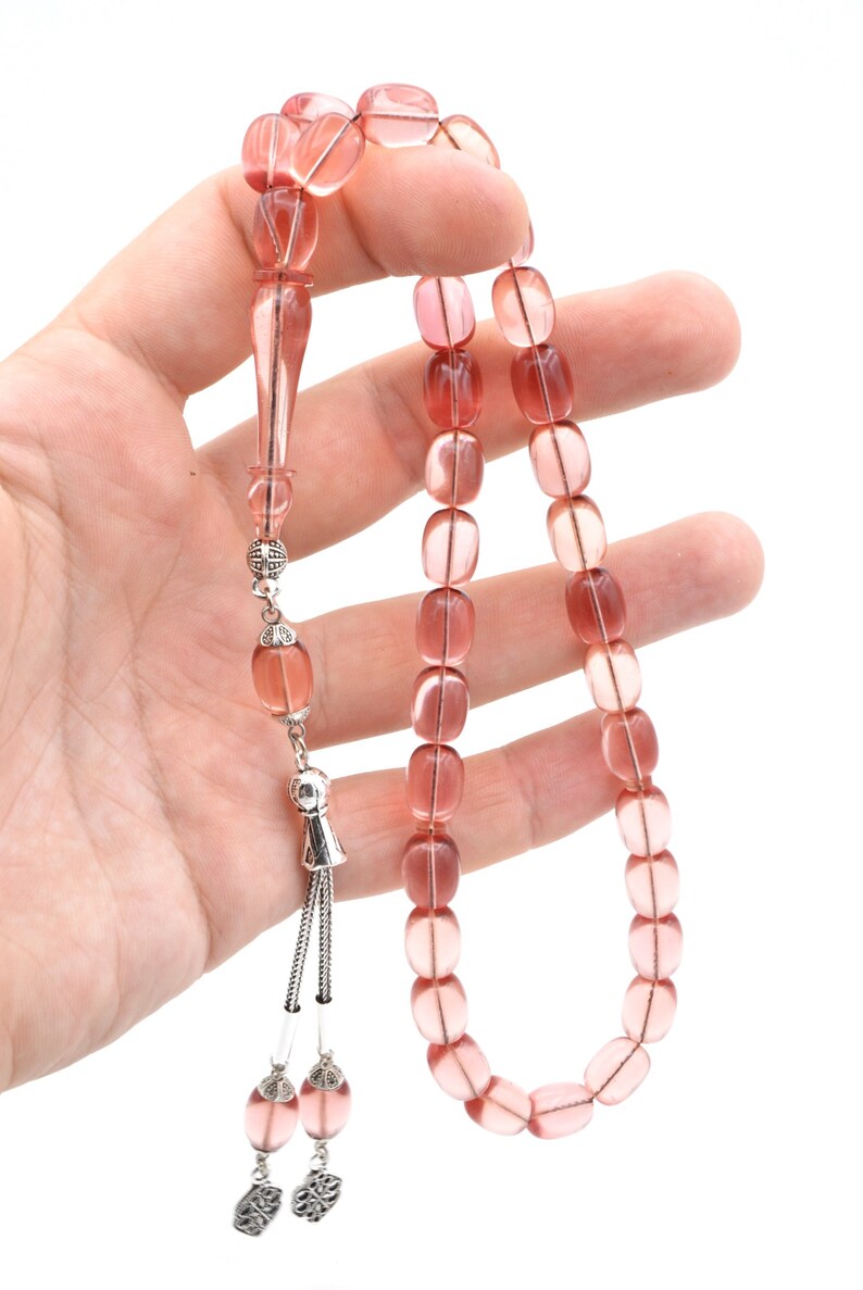 Capsule Cut Transparent Fire Amber Tasbih 33 Beads, Islamic, Misbaha ...