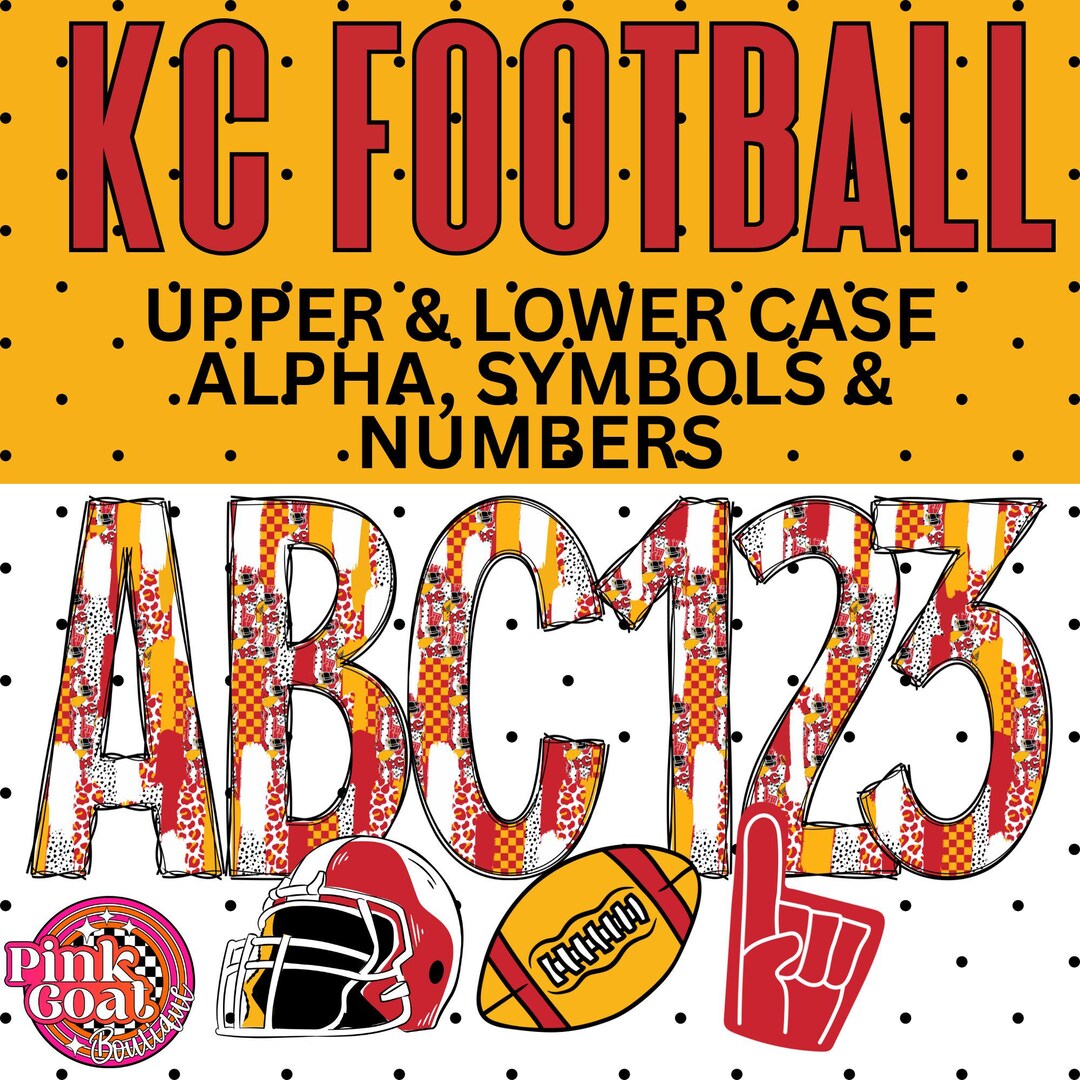 Kansas City Football Alphabet Numbers Clip Art PNG DFT Sublimation ...