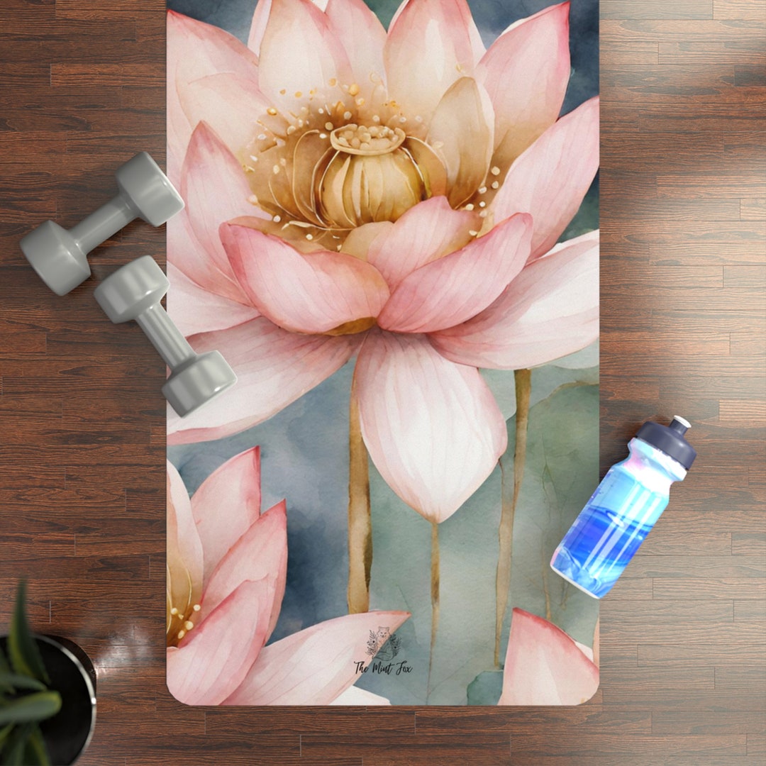Watercolor Lotus Flower Yoga Mat, Workout Mat, Lotus Flower Pilates Mat ...