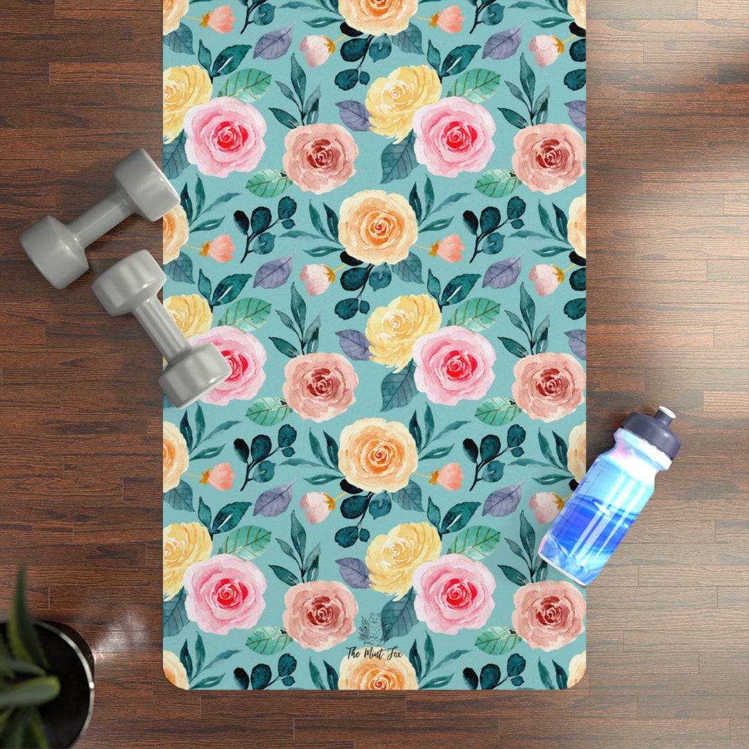 Pastel Flowers Yoga Mat, Watercolor Flowers, Workout Mat, Floral Yoga ...