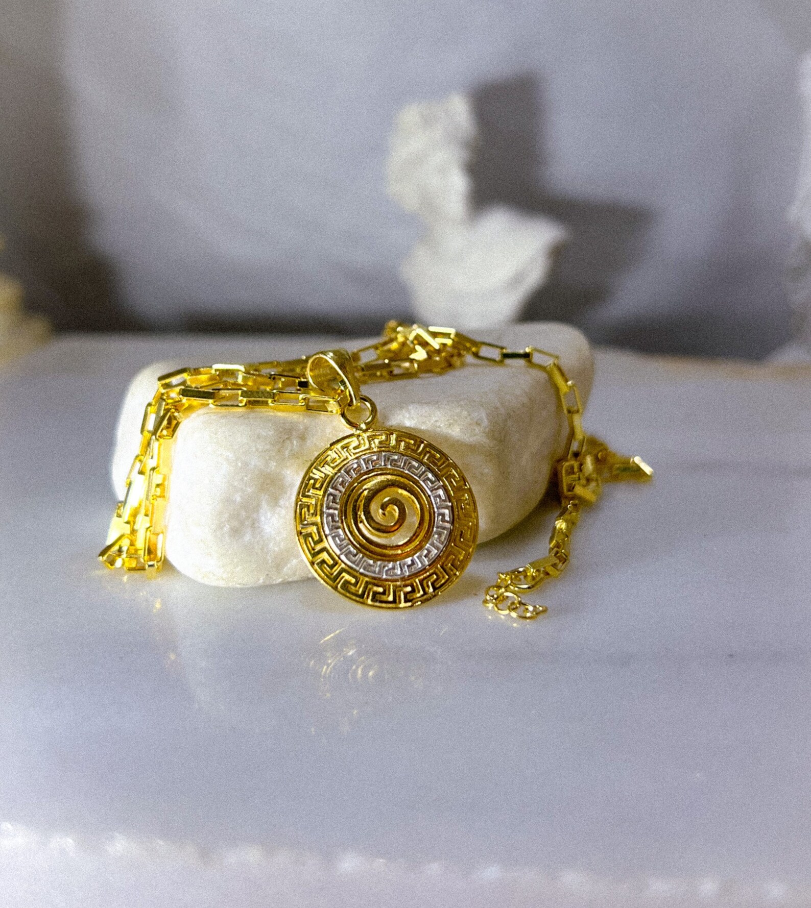 Meander and Spiral Gold Plated 24K Pendant / Handmade by - Etsy