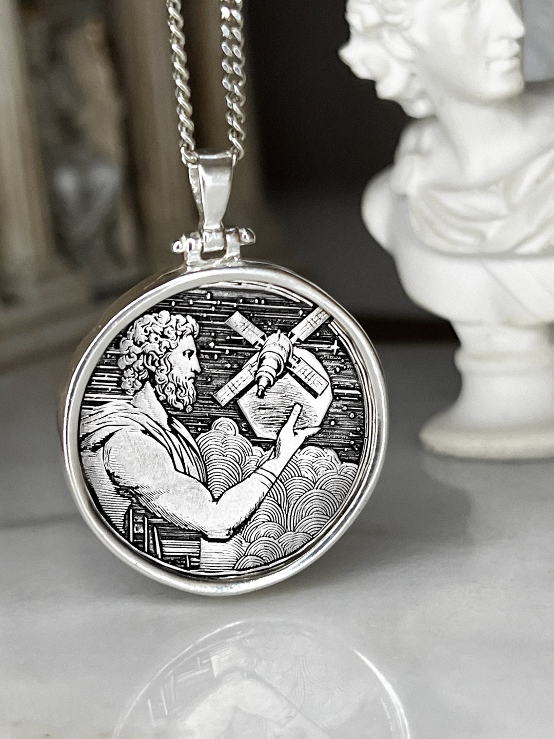 Apollo & Spacecraft Pendant: Handmade Sterling Silver Greek Mythology ...