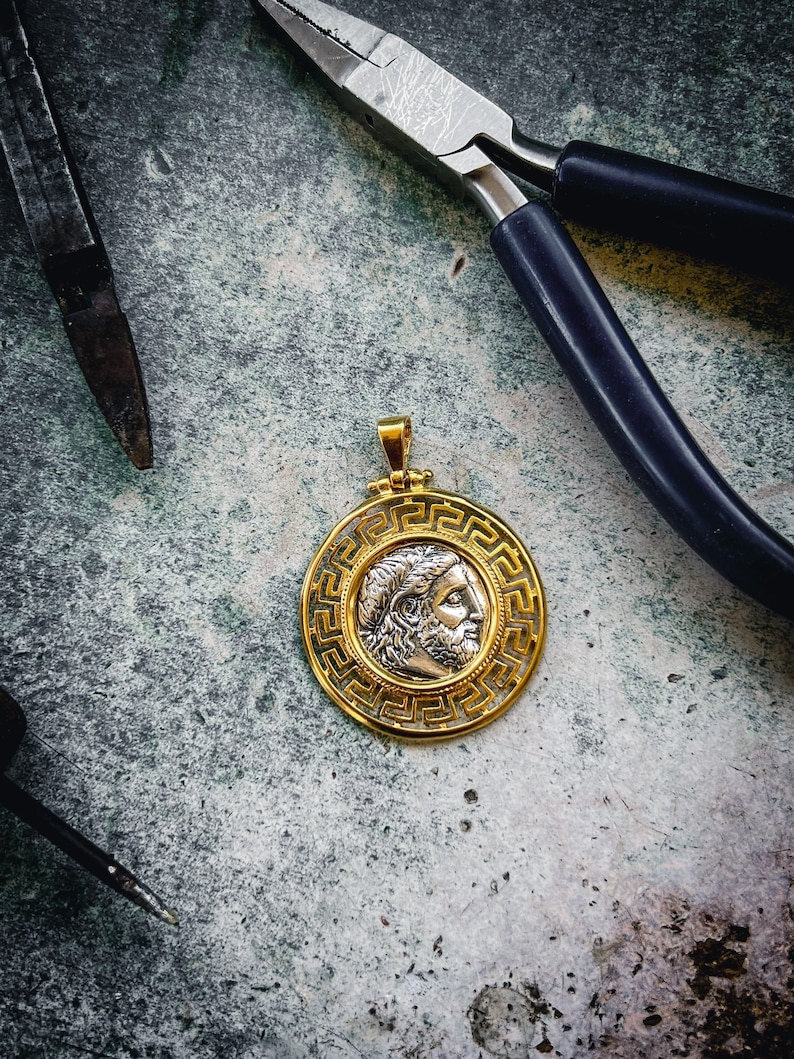 Handmade Zeus Pendant: 18K Gold Plated Sterling Silver Ancient Greek ...