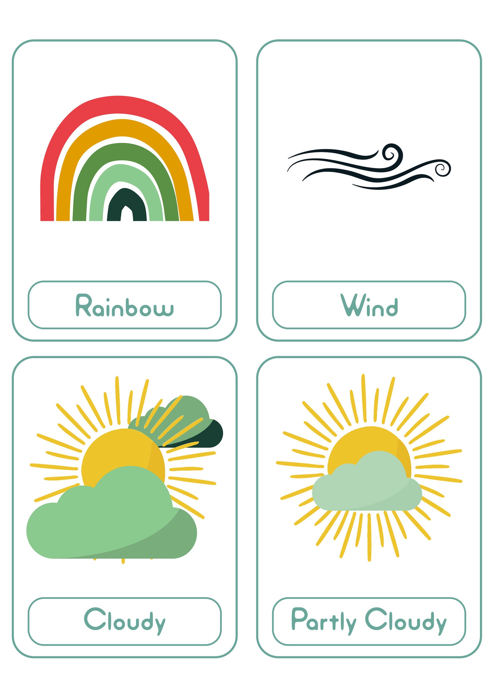 12 Weather Cards, Weather Flashcards, INSTANT DOWNLOAD, Toddler Weather ...