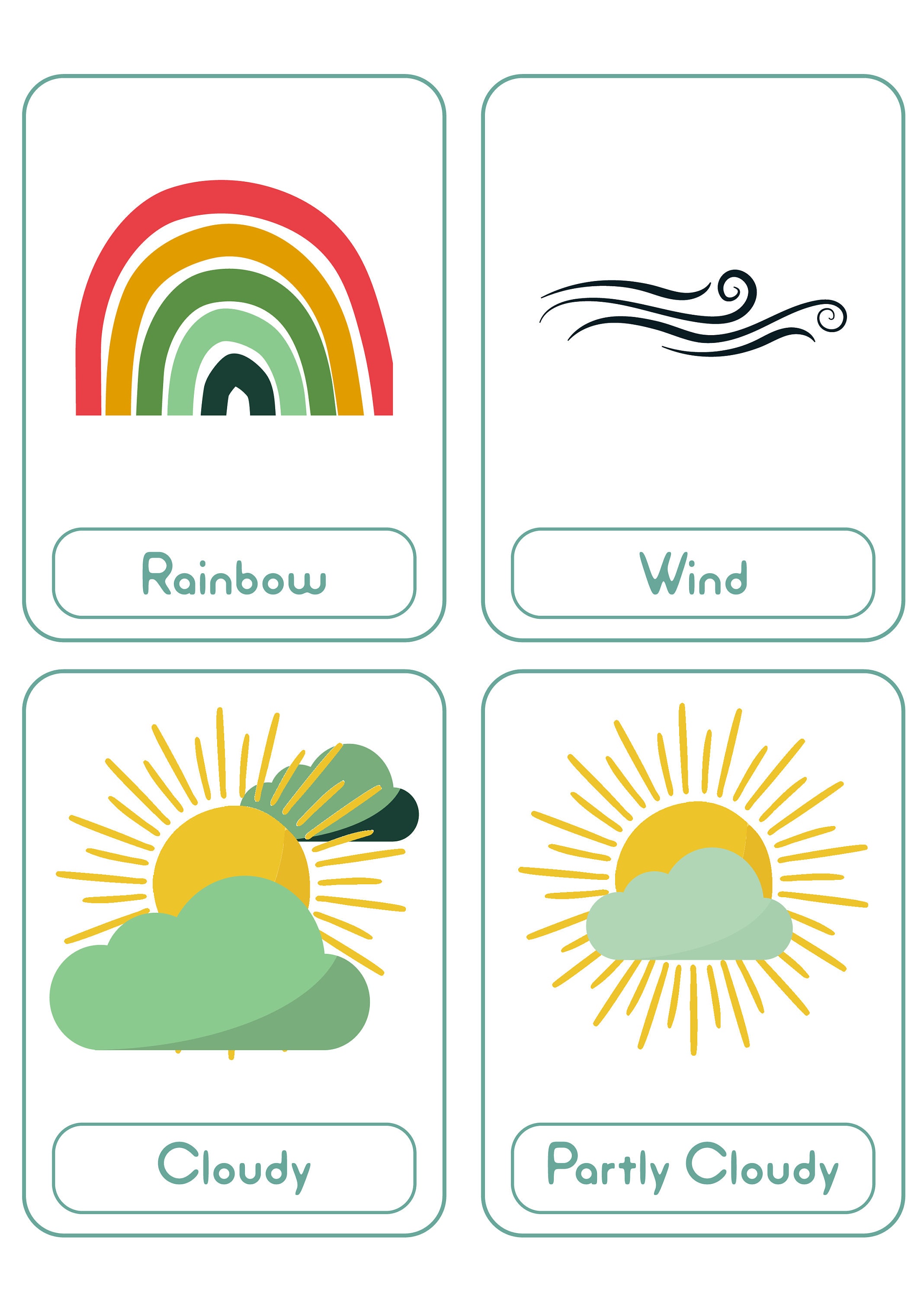 12 Weather Cards, Weather Flashcards, INSTANT DOWNLOAD, Toddler Weather ...